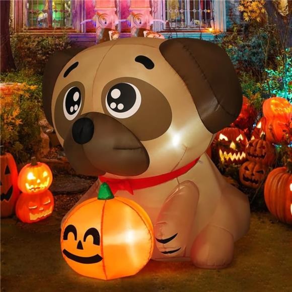 Holiday | Pug Halloween Inflatable 5ft Long Holding Pumpkin With ...